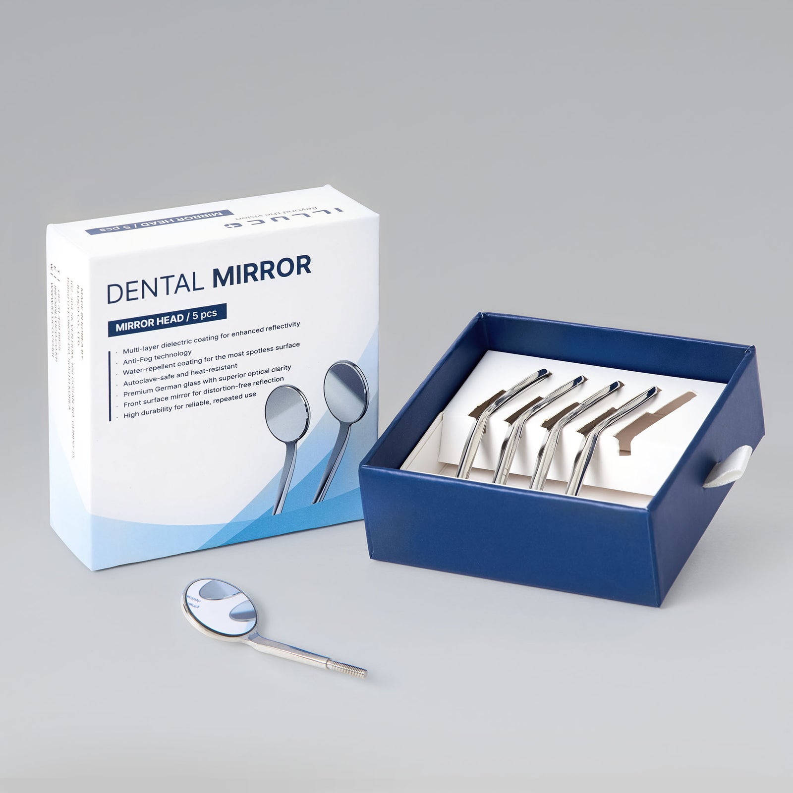 ILLUCO Mouth Mirror with Handle, Single-Sided, Cone Socket (5-Pack)