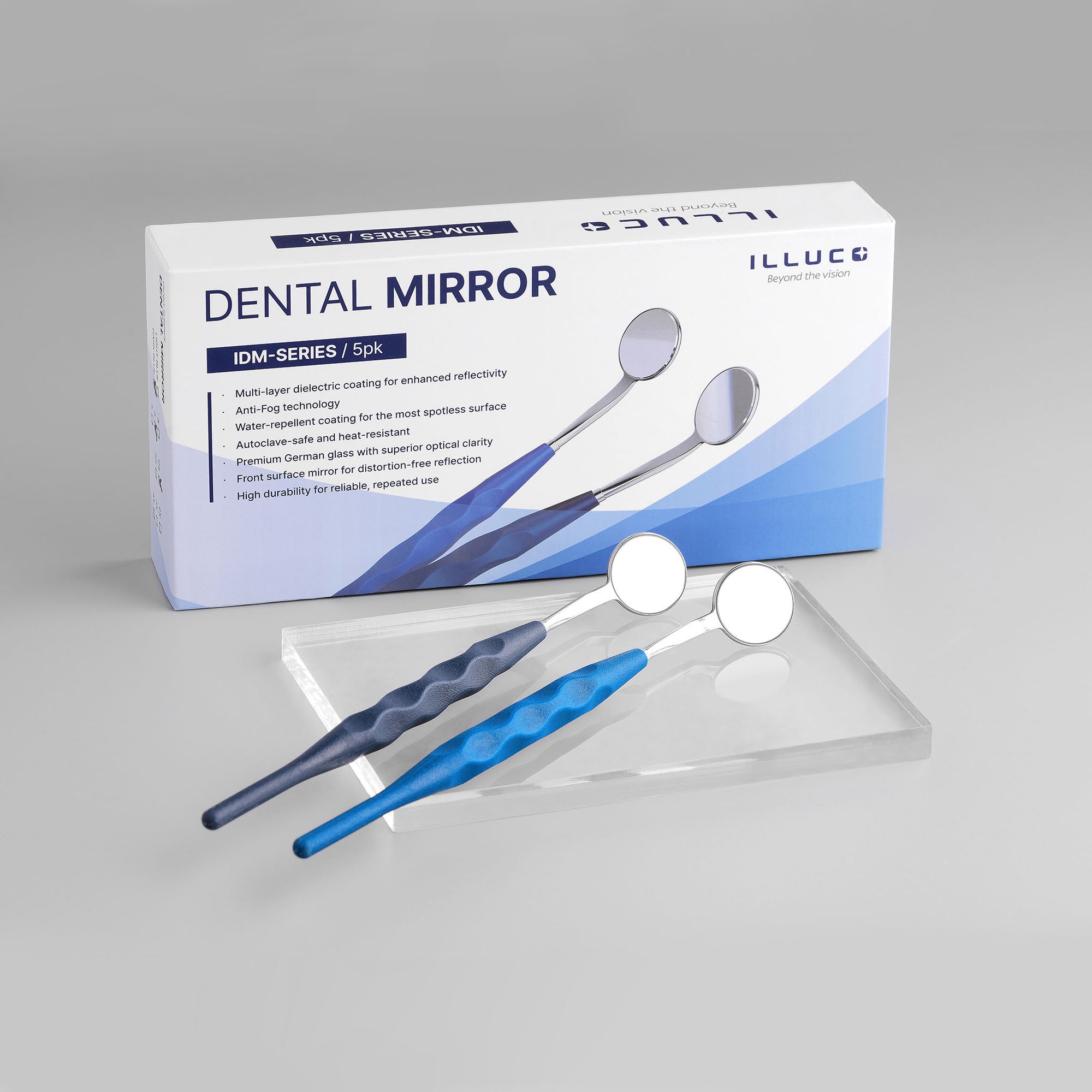 ILLUCO Mouth Mirror with Handle, Single-Sided, Cone Socket (5-Pack)